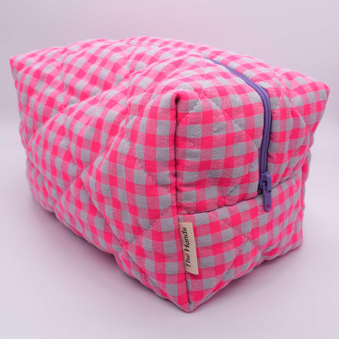 Quilted Make up Bag Vichy Cosmetic Pouch Quilted Cotton Pink Fluor ...