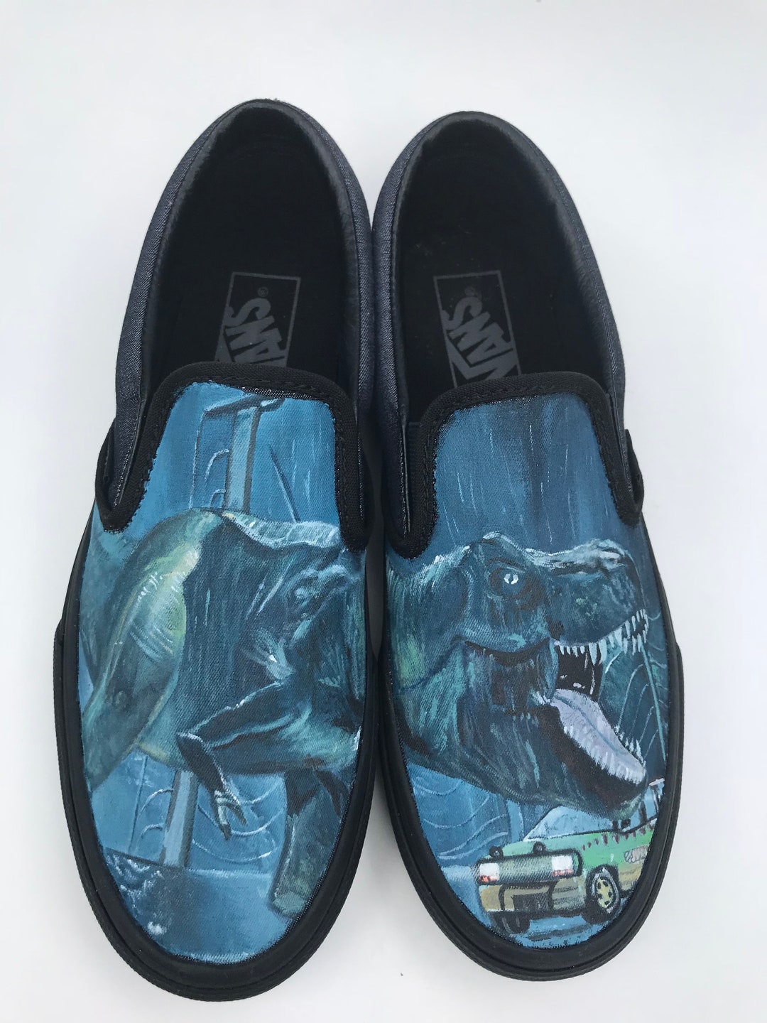 Hand Painted Jurassic Park T-rex Vans - Etsy