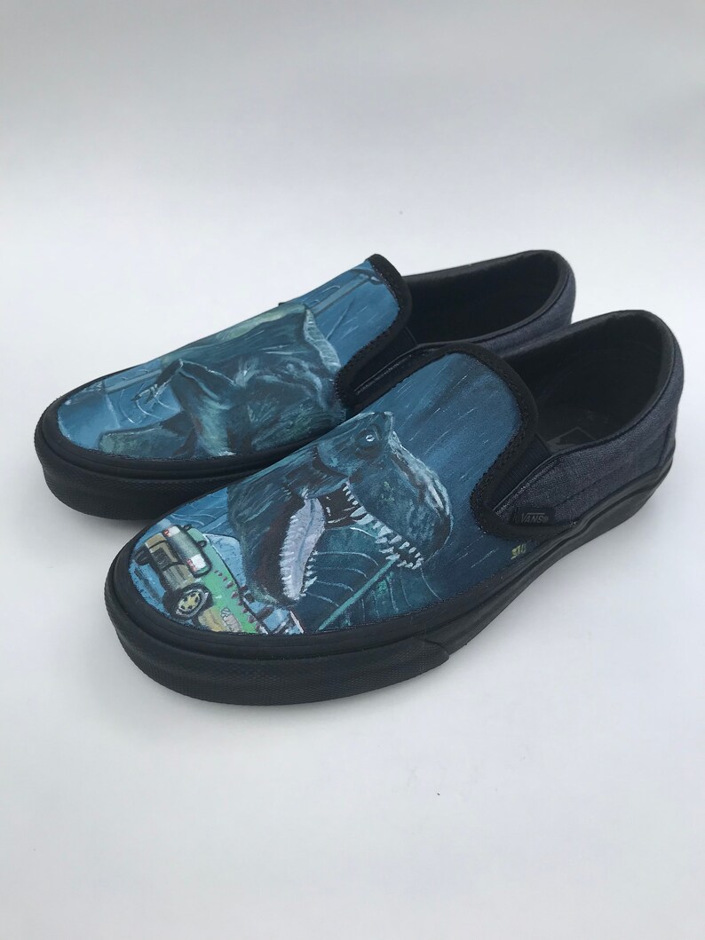 Hand Painted Jurassic Park T-rex Vans - Etsy