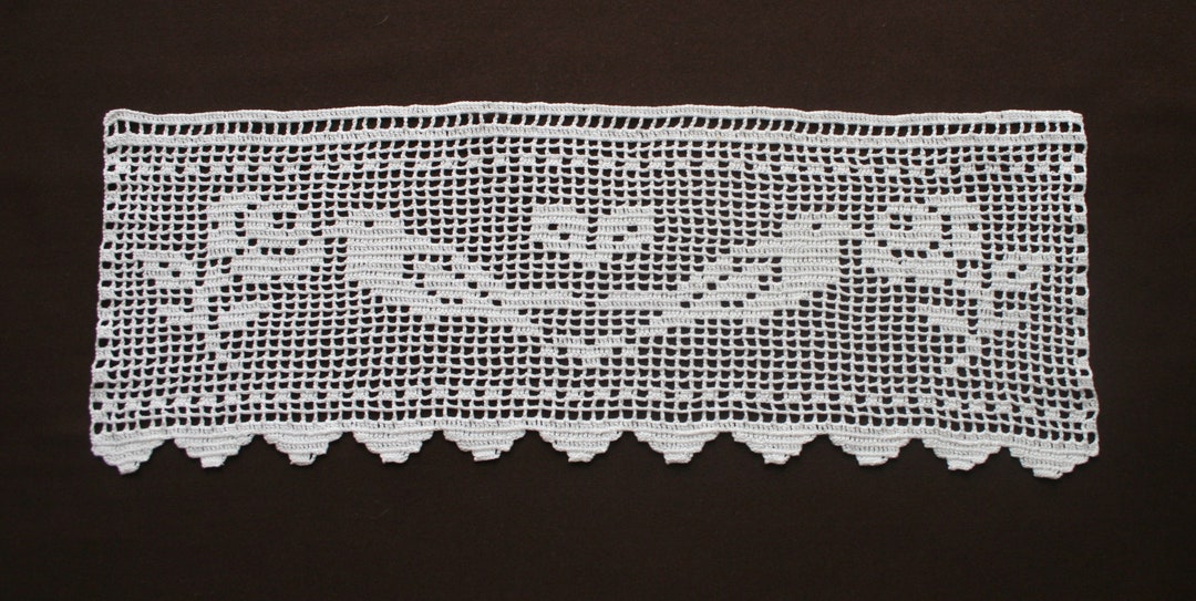 Birds and Roses - Crochet Cafe Curtain, Lace Cafe Curtain, Filet Cafe ...