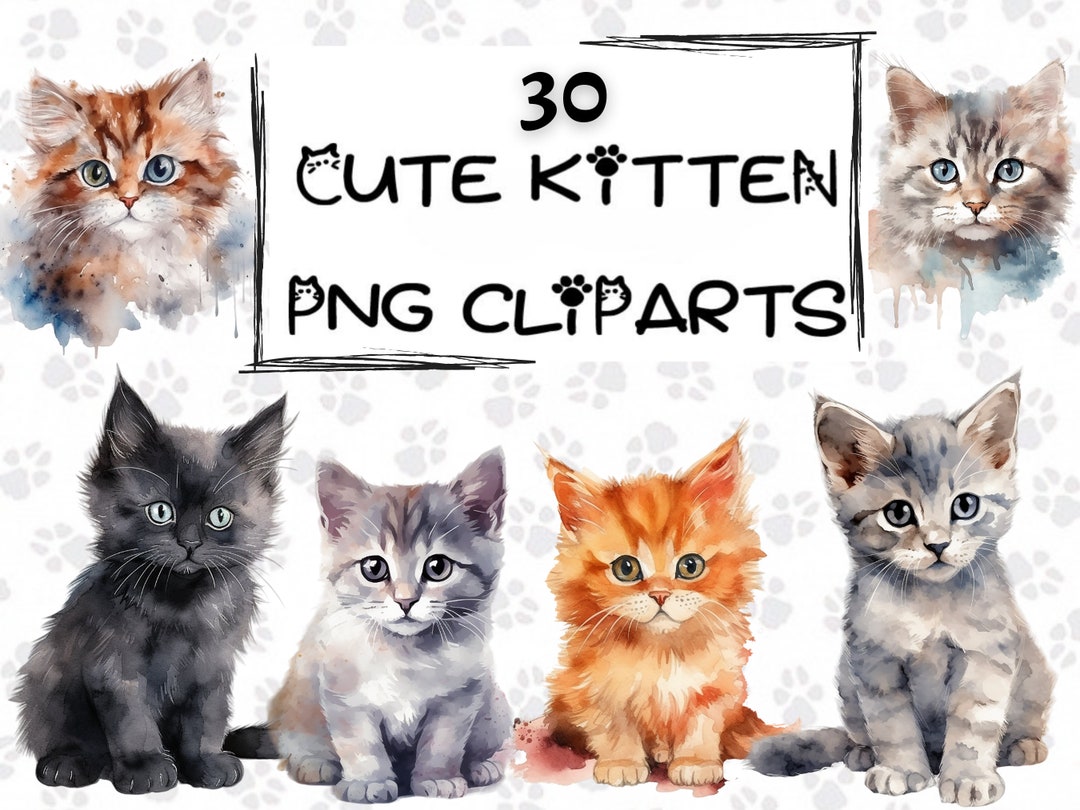 30 Watercolor Cute Kitten Pack, Baby Cat Clipart, Clipart for ...