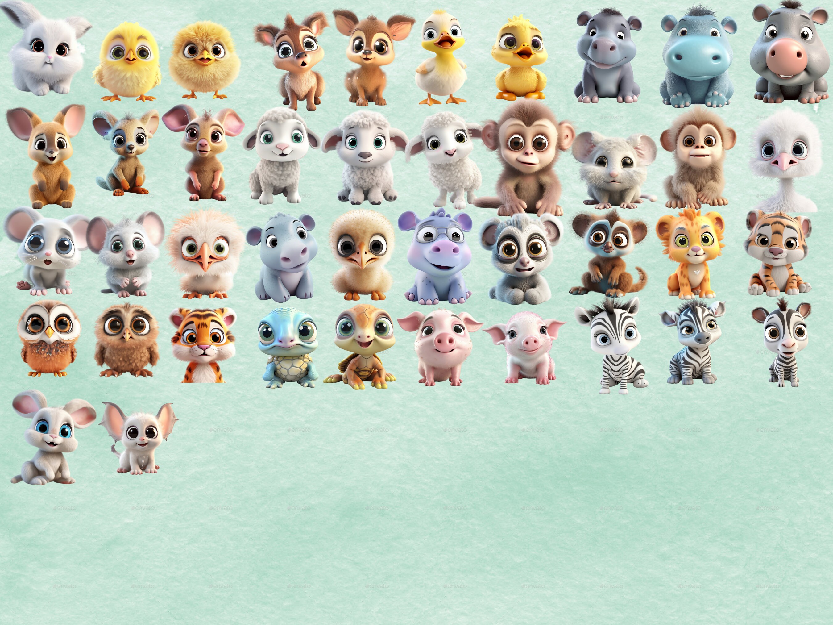 100+ Cute Baby Animal Clip Arts, Baby Animals With Big Eyes, Cartoon ...