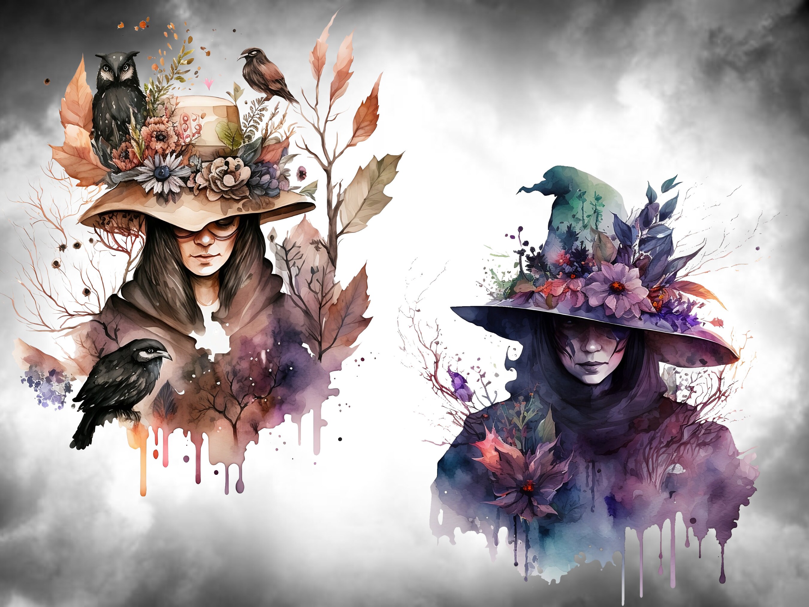 Forest Witch Clipart Bundle | Watercolor Fantasy PNG (commercial Use ...
