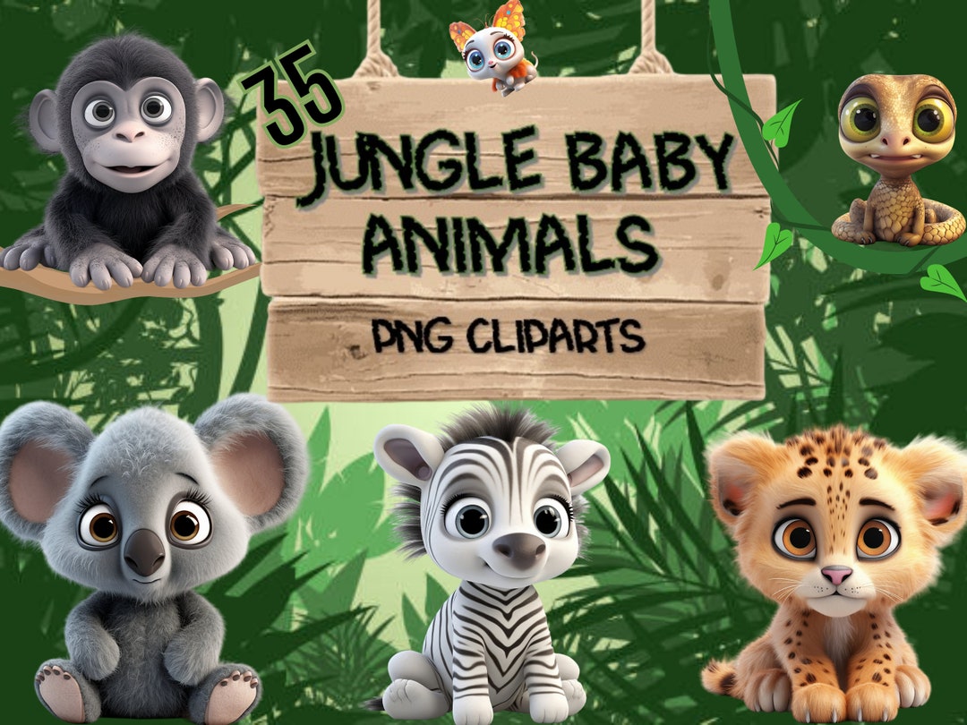 35 Cute Baby Jungle Animals, Digital Clip Art, Baby Shower, Nursery ...