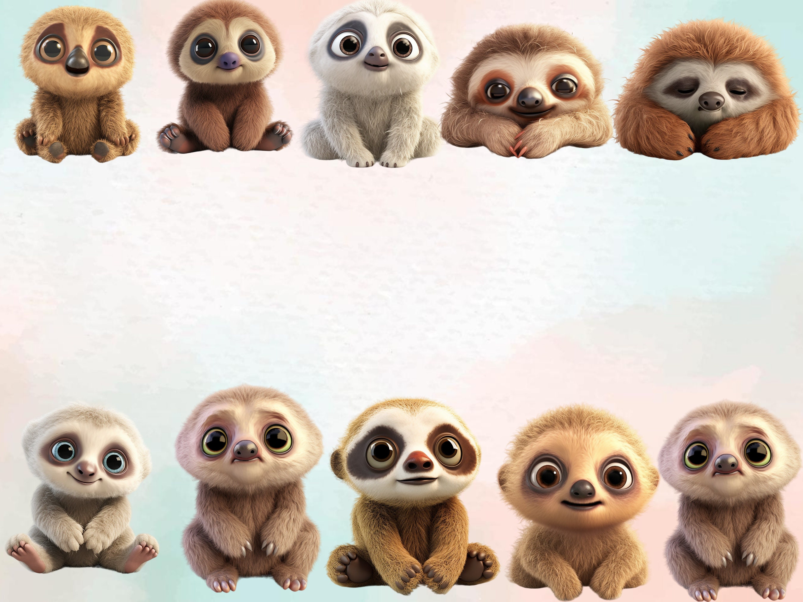 20 Sweet Little Baby Sloth Clipart, Baby Sloth With Big Eyes, Cartoon ...