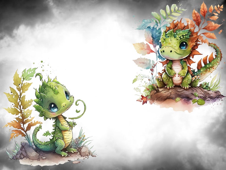 10 Forest Baby Dragon Clip Arts Cute Baby Dragon Fantasy - Etsy