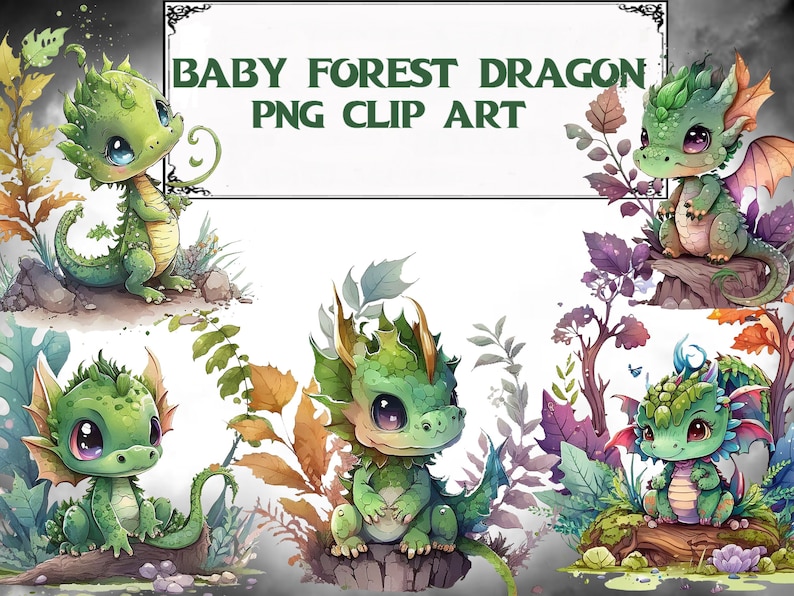 10 Forest Baby Dragon Clip Arts Cute Baby Dragon Fantasy - Etsy