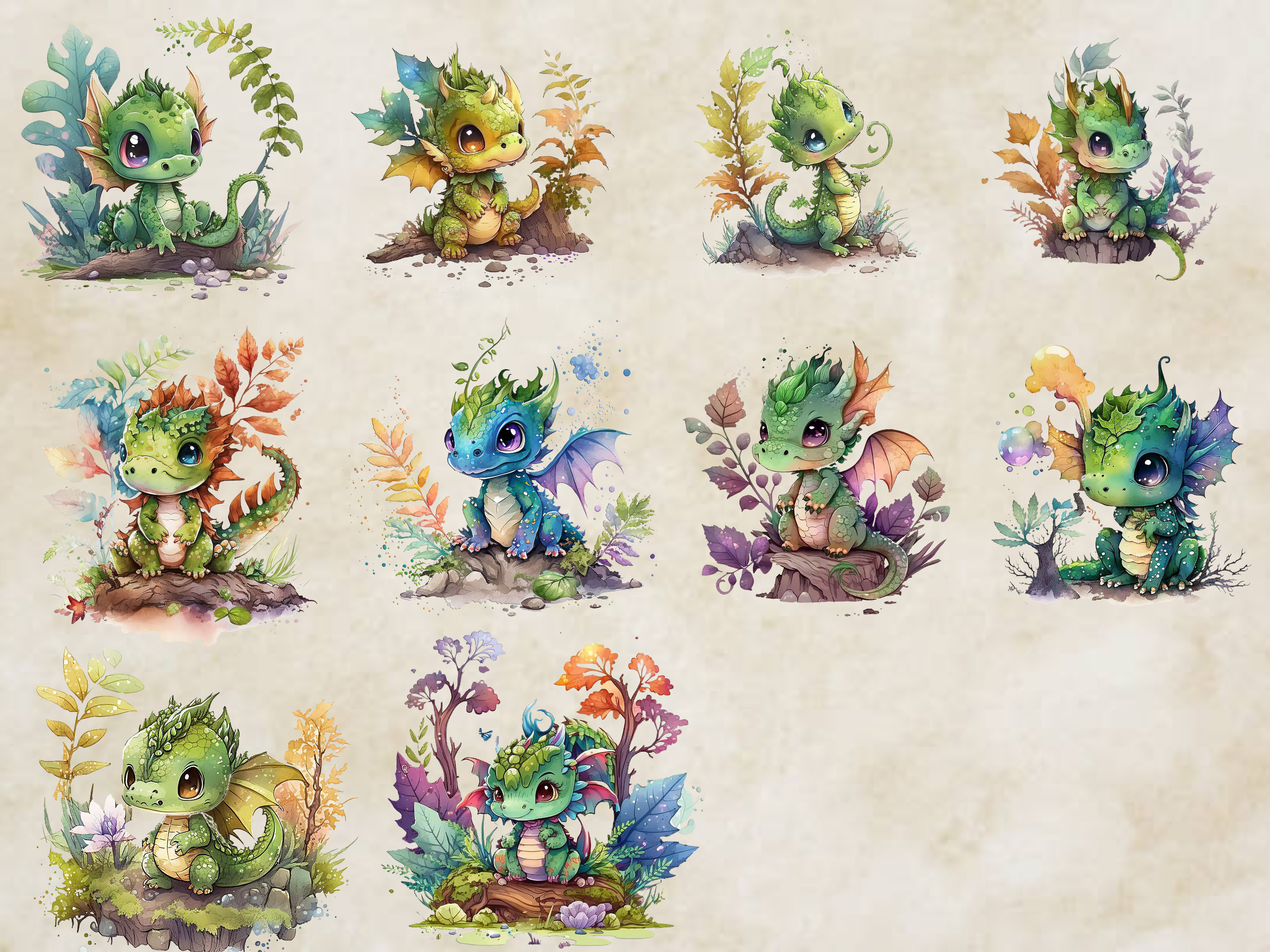 10 Forest Baby Dragon Clip Arts Cute Baby Dragon Fantasy - Etsy