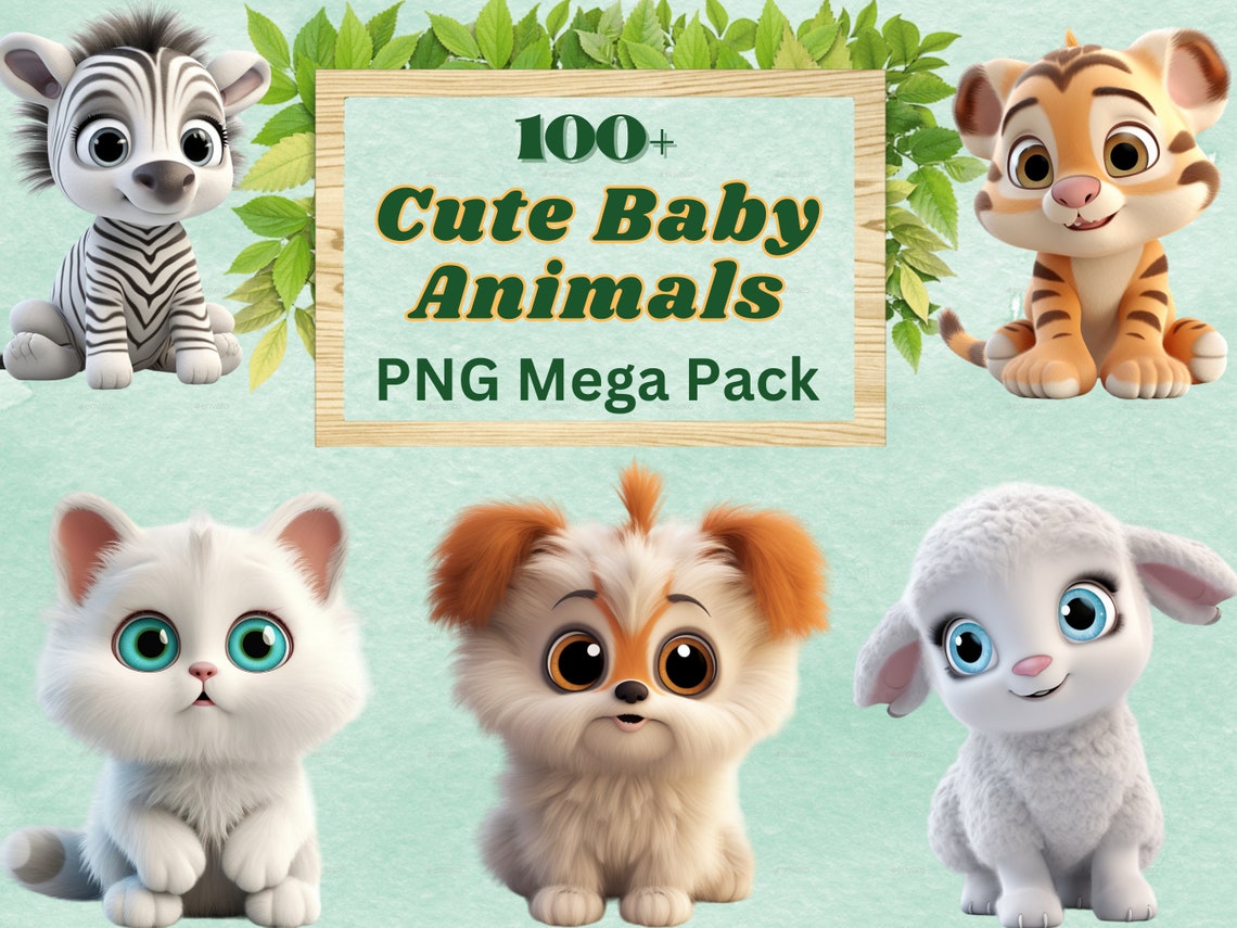 100+ Cute Baby Animal Cliparts, Nursery PNG Mega Pack (digital Download ...