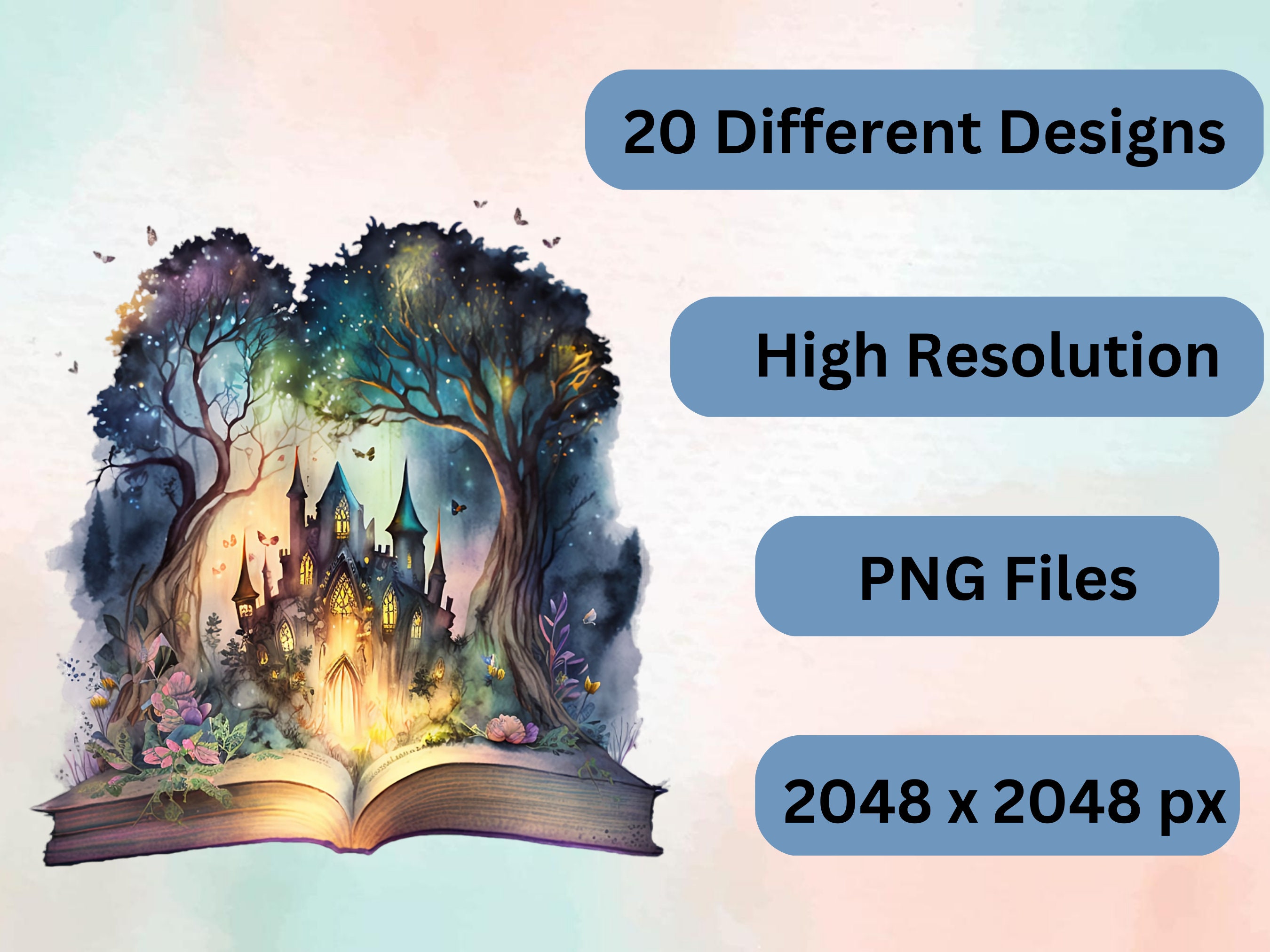 20 PNG Watercolor Fantasy Books Clipart| Book Bundle PNG| Full ...