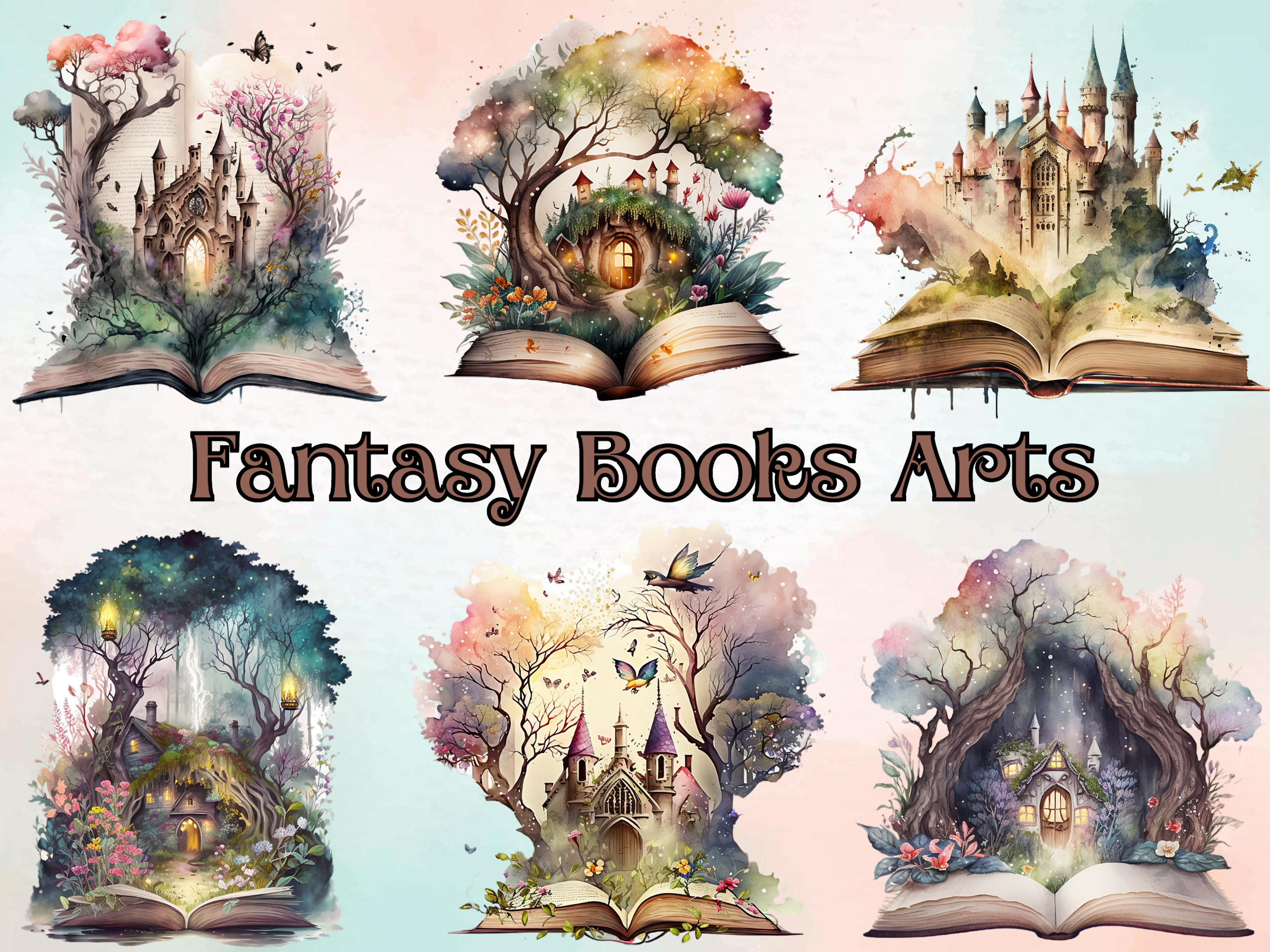 20 PNG Watercolor Fantasy Books Clipart| Book Bundle PNG| Full ...
