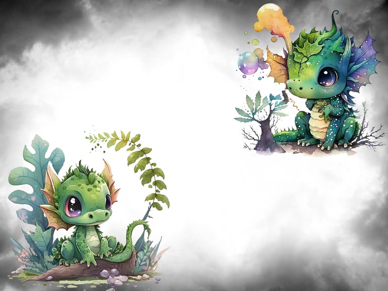 10 Forest Baby Dragon Clip Arts Cute Baby Dragon Fantasy - Etsy