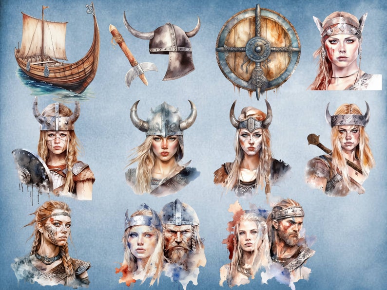Viking Women Watercolor Clipart, 35 Nordic PNG Images (digital Download ...