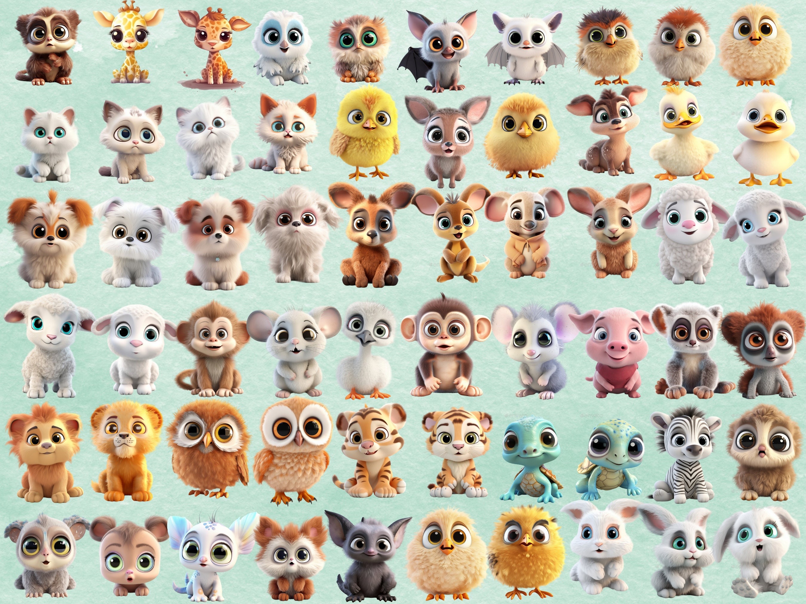 100+ Cute Baby Animal Clip Arts, Baby Animals With Big Eyes, Cartoon ...