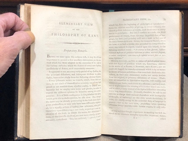 1798. Kant. Elements of the Critical Philosophy: Containing a Concise ...
