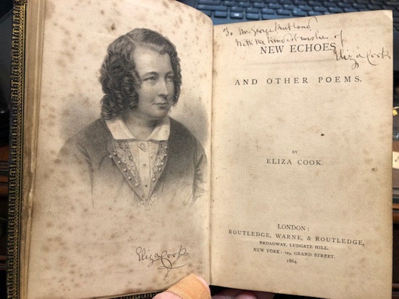 1864. Cook, Eliza. Signed, Tipped in Letters. Beautiful Presentation ...