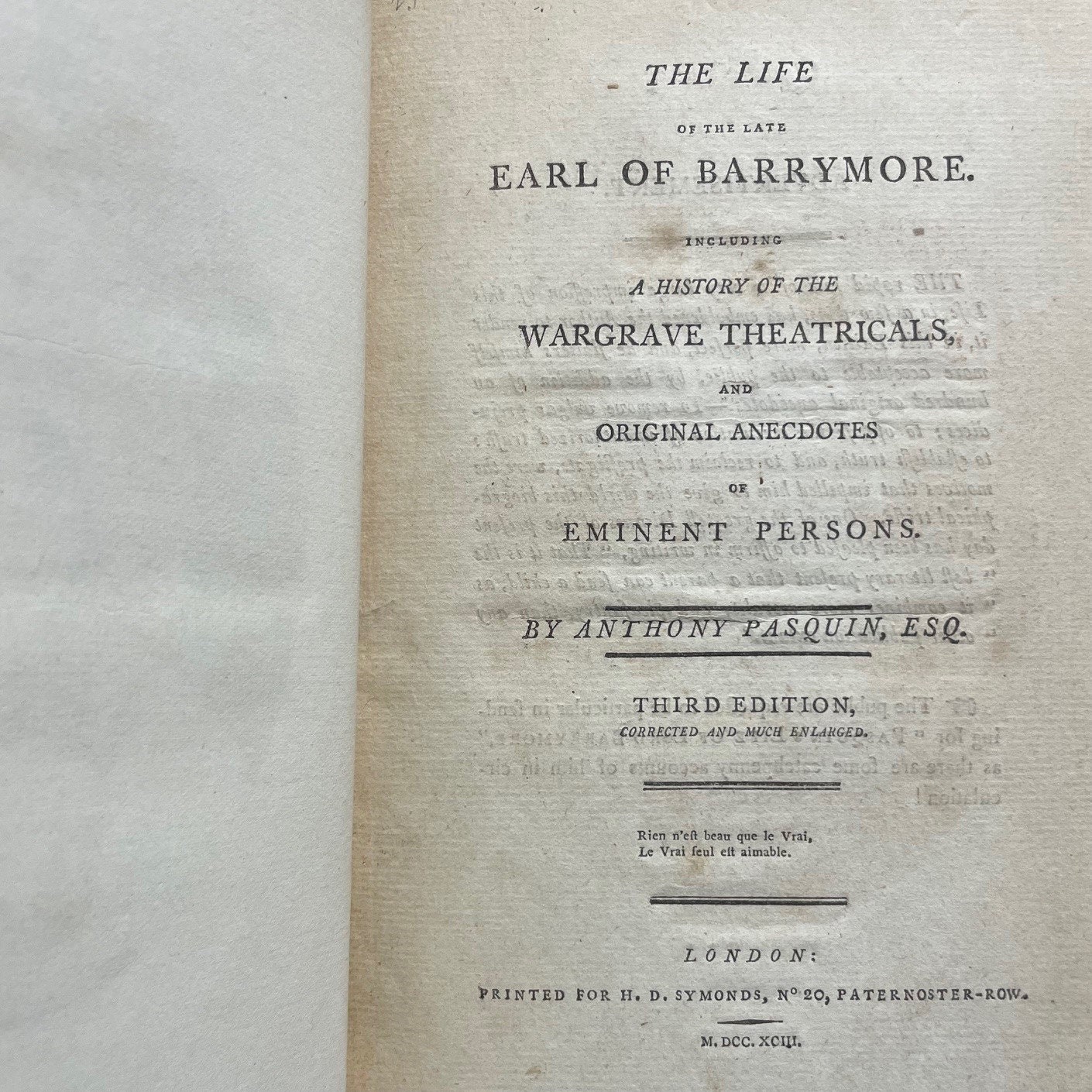 The Life of the Late Earl of Barrymore Including A History of the ...