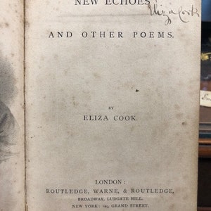 1864. Cook, Eliza. Signed, Tipped in Letters. Beautiful Presentation ...