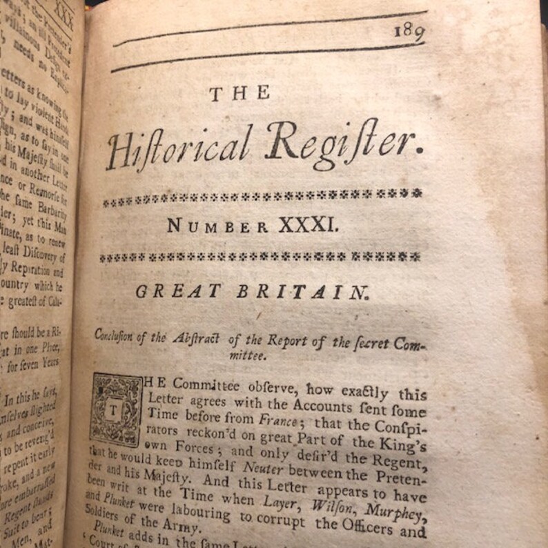 1723. Colonial. the Historical Register, Containing an Impartial ...