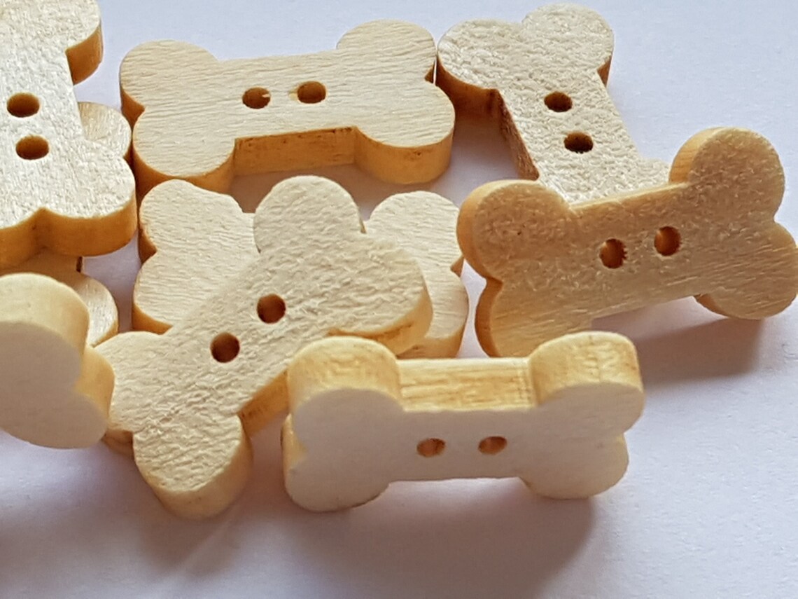10 Natural WOODEN DOG BONE Buttons Craft sewing buttons | Etsy