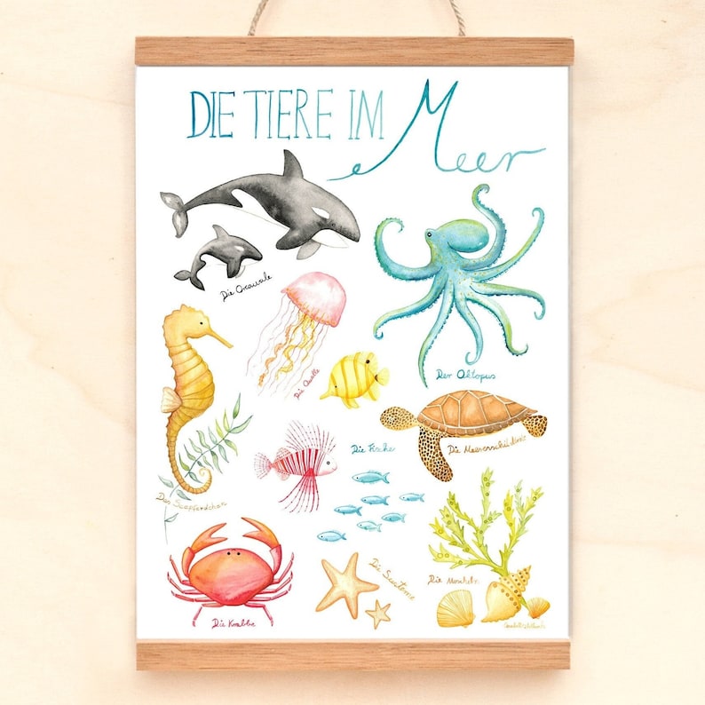 Poster Kinderbild Meerestiere Tiere Kinderzimmer Druck A3 auch mit ...