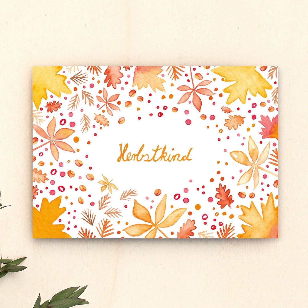 Postcard Autumn autumn Child Birthday Card Seasons Autumn Leaves ...