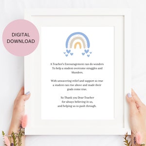 Thank You for Believing in Us Poem. Blue Rainbow Teacher Appreciation ...