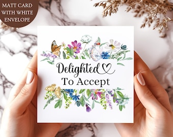 Wedding Acceptance Card. Delighted to Accept Card. Floral Heart Wedding ...