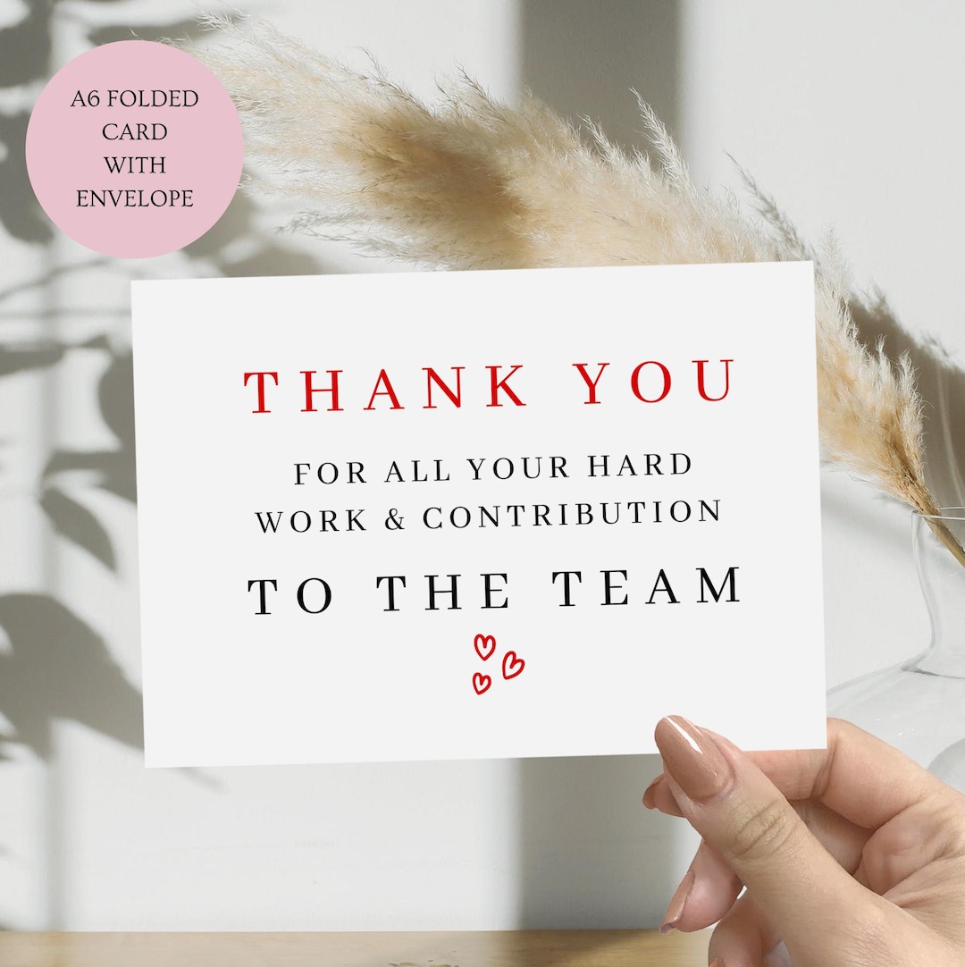 A6 Folded Thank You for All Your Hard Work & Contribution to the Team ...