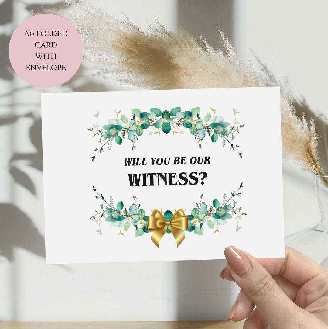 Will You Be Our Witness Card. A6 FOLDED Floral Gold Bow Card - Etsy