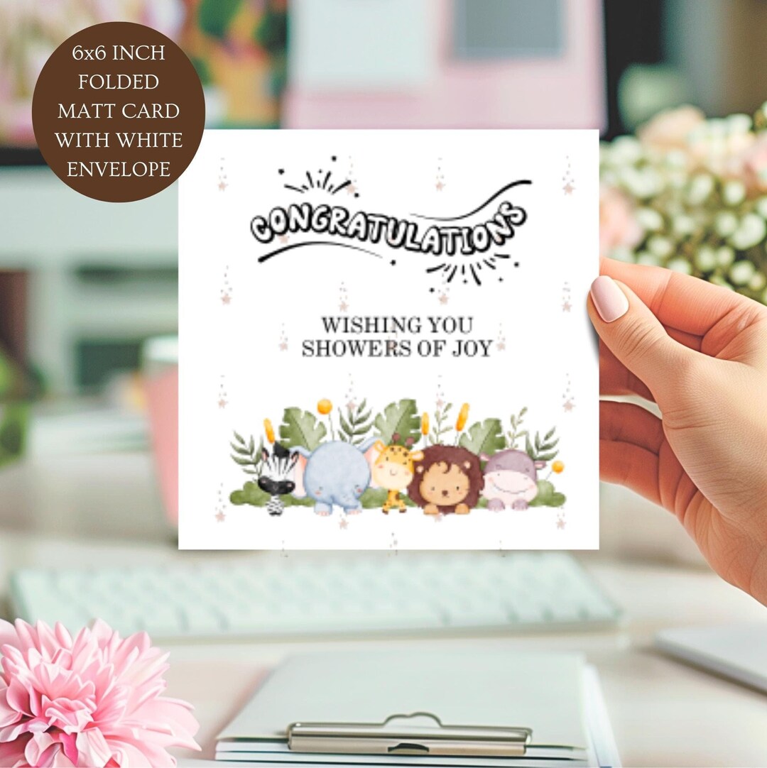 Congratulations Wishing You Showers of Joy Card. Neutral Baby Safari ...