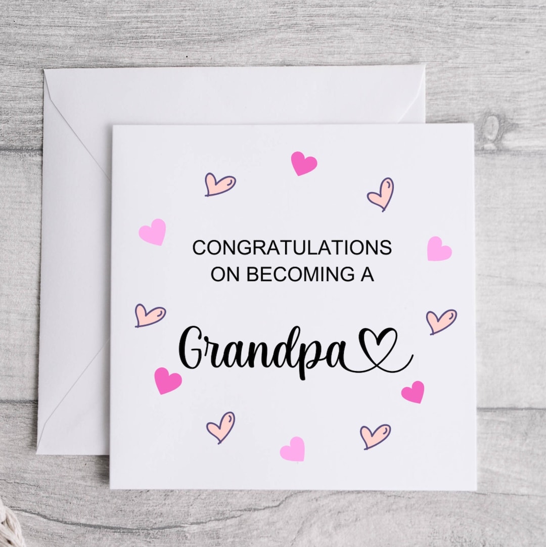 New Grandpa Card: Congratulations Baby Announcement, Pink Hearts - Etsy
