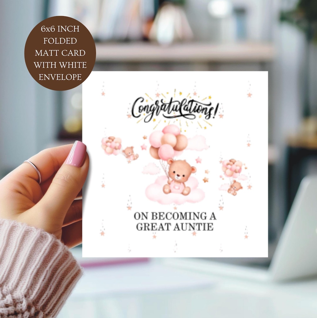 Congratulations on Becoming A Great Auntie Card. Baby Safari Pink Card ...