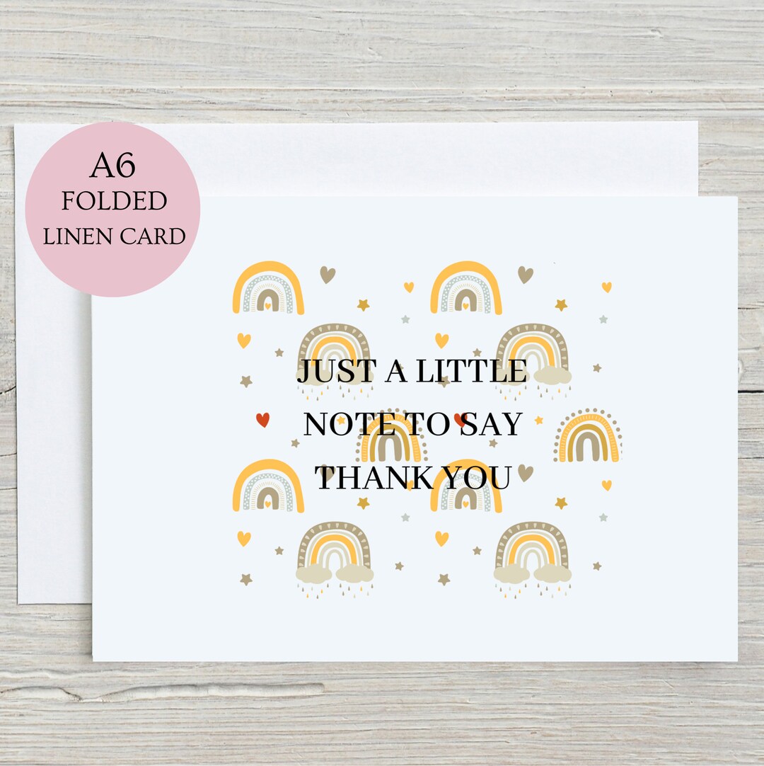 Just A Little Note to Say Thank You Card. 10 Folded A6 Card. Rainbow ...