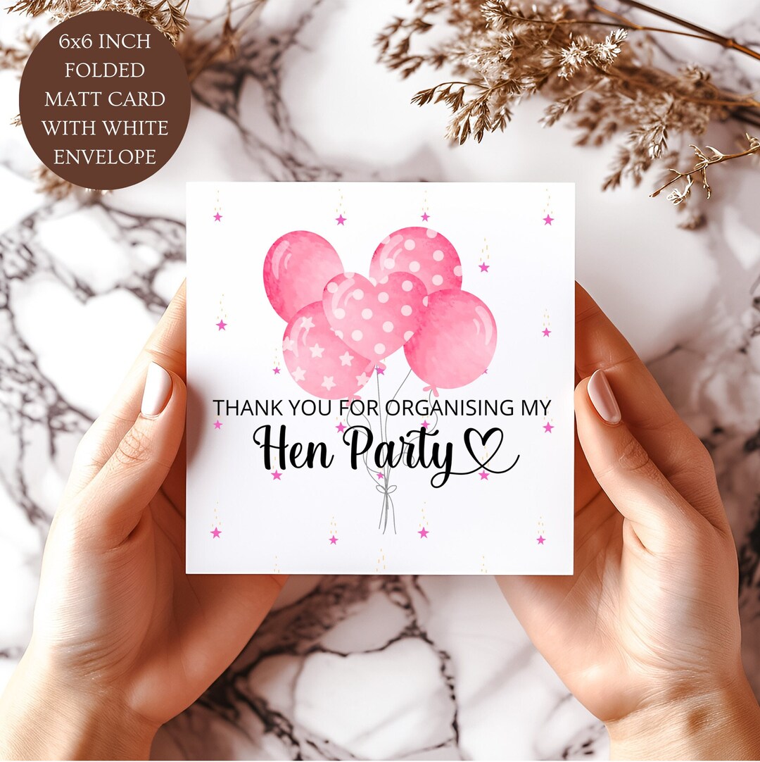 Hen Party Thank You Card | Pink Balloons, Bridal Shower - Etsy UK