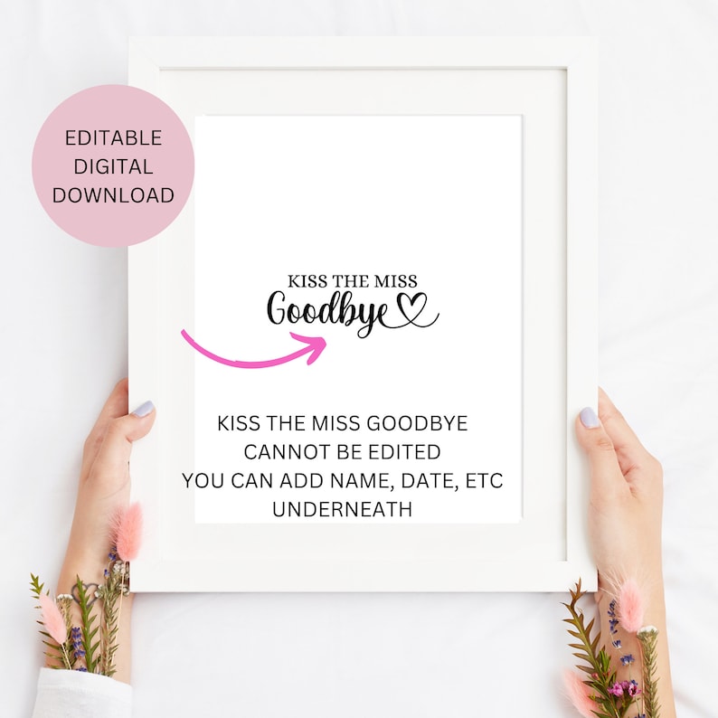 A4 EDITABLE DIGITAL Kiss the Miss Goodbye Game Poster Party - Etsy