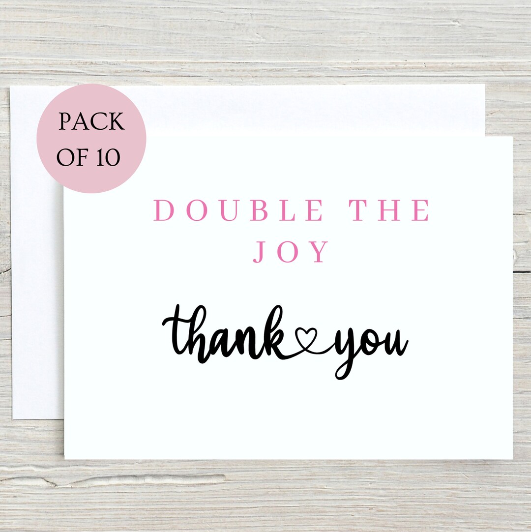 PACK OF 10 Double the Joy Thank You Card. Simple Mummy to Be Thank You ...