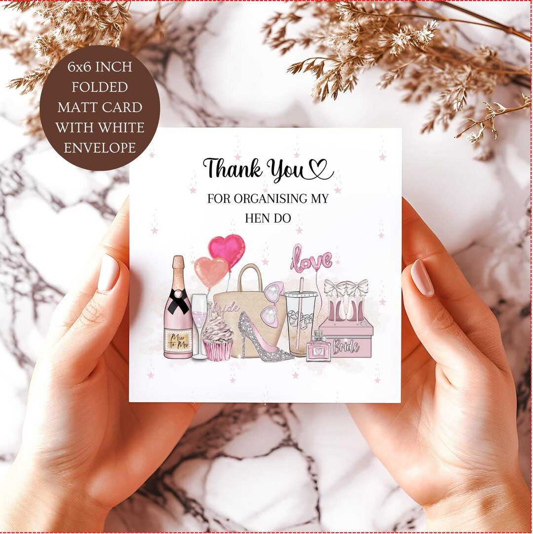 Thank You for Organising My Hen Do Card. Bridal Shower Thank You Card ...