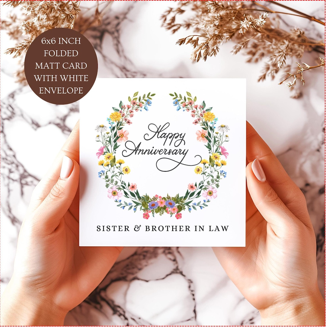 Anniversary Card: Sister & Brother-in-law, Floral Wreath - Etsy UK