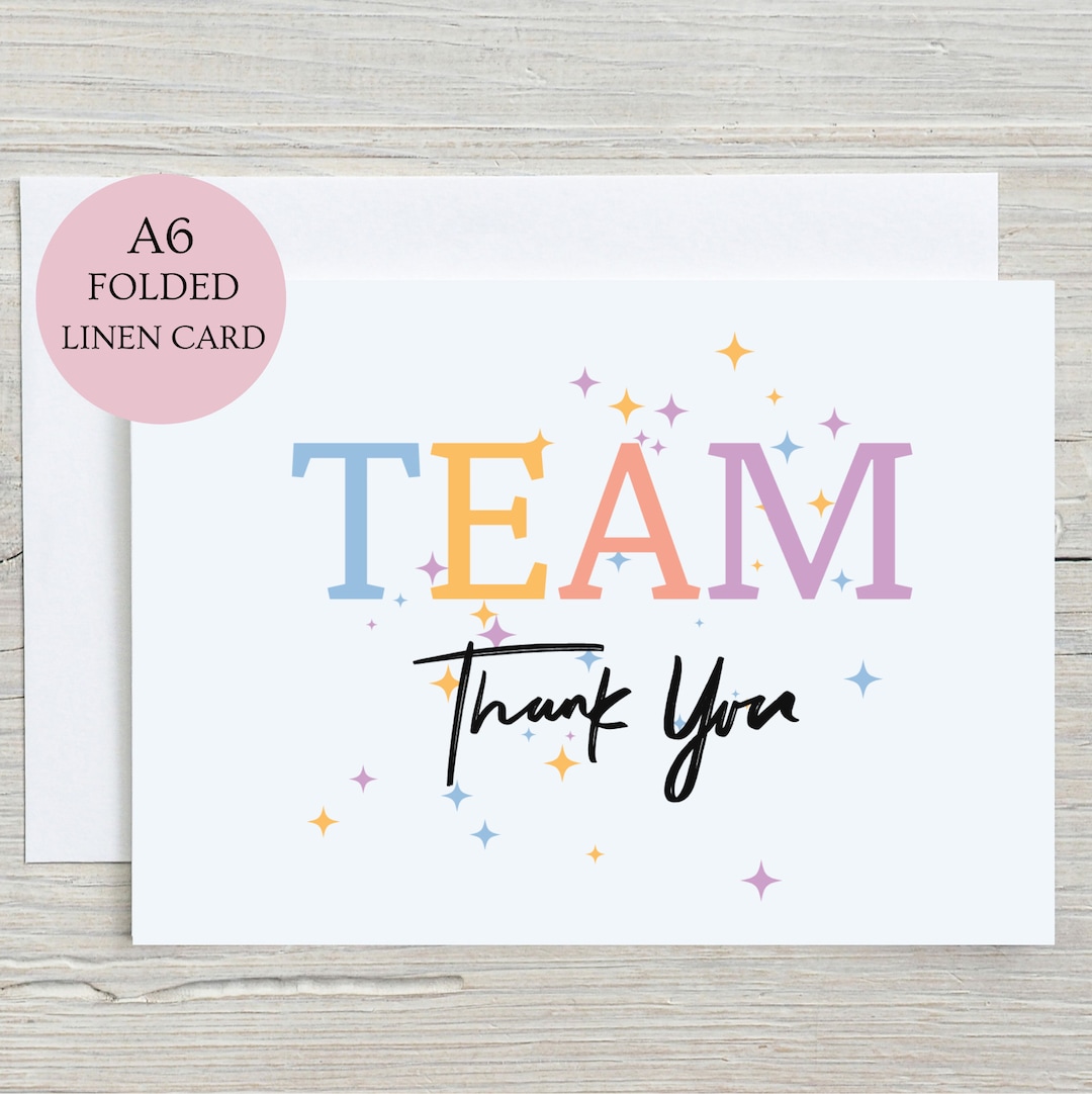 Team Thank You Card With Envelopes. Folded A6 Card. Appreciation Card ...