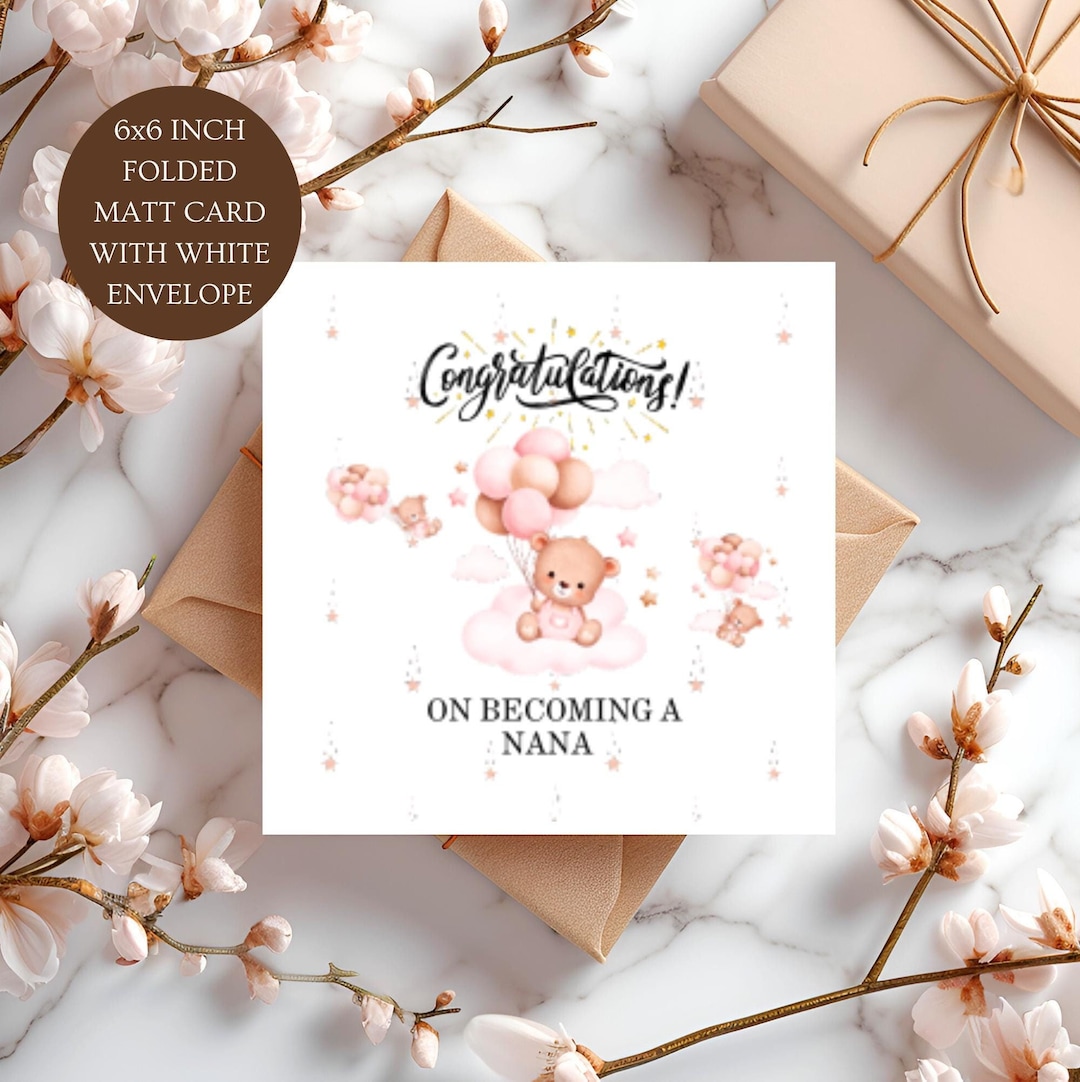 Congratulations on Becoming A Nana Card. Baby Safari Pink Card. - Etsy