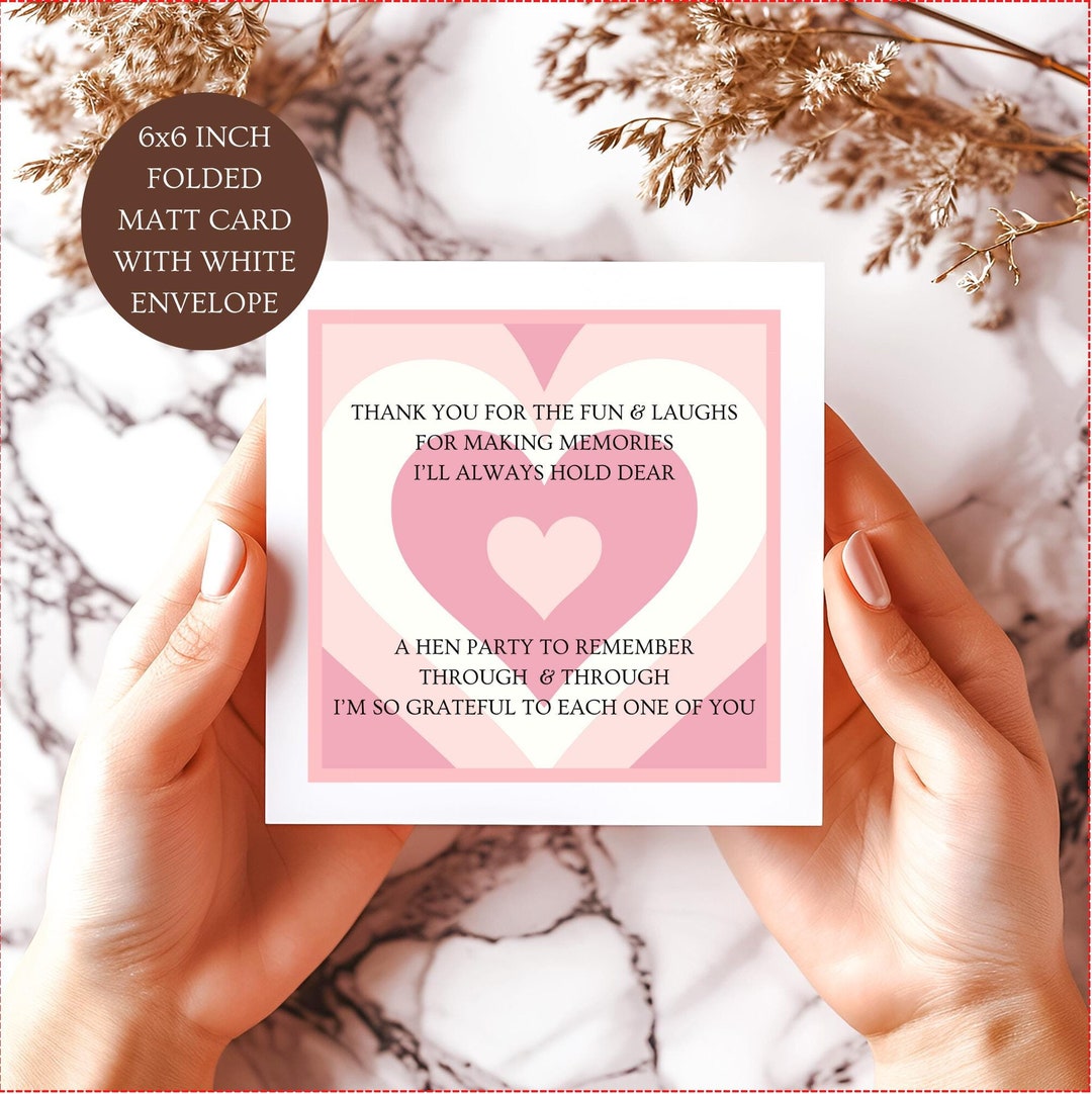 Thank You Hen PARTY Card POEM. Bridal Shower Thank You Card. - Etsy