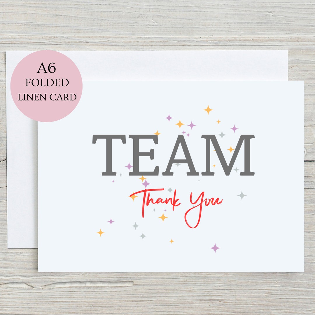 Team Thank You Card With Envelopes. Folded Linen A6 Card. Appreciation ...