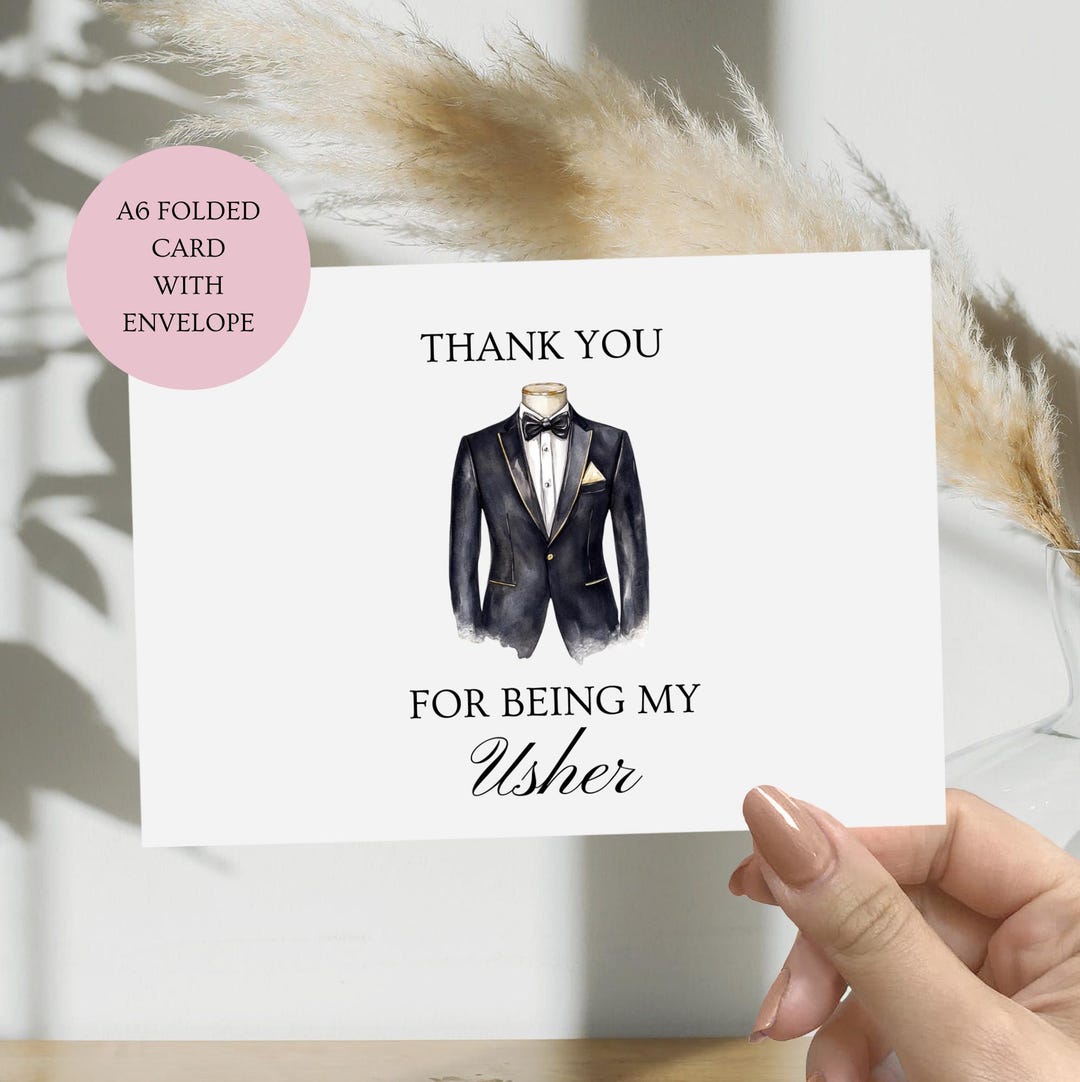 THANK YOU for Being My Usher Card. Wedding A6 Folded Card. - Etsy