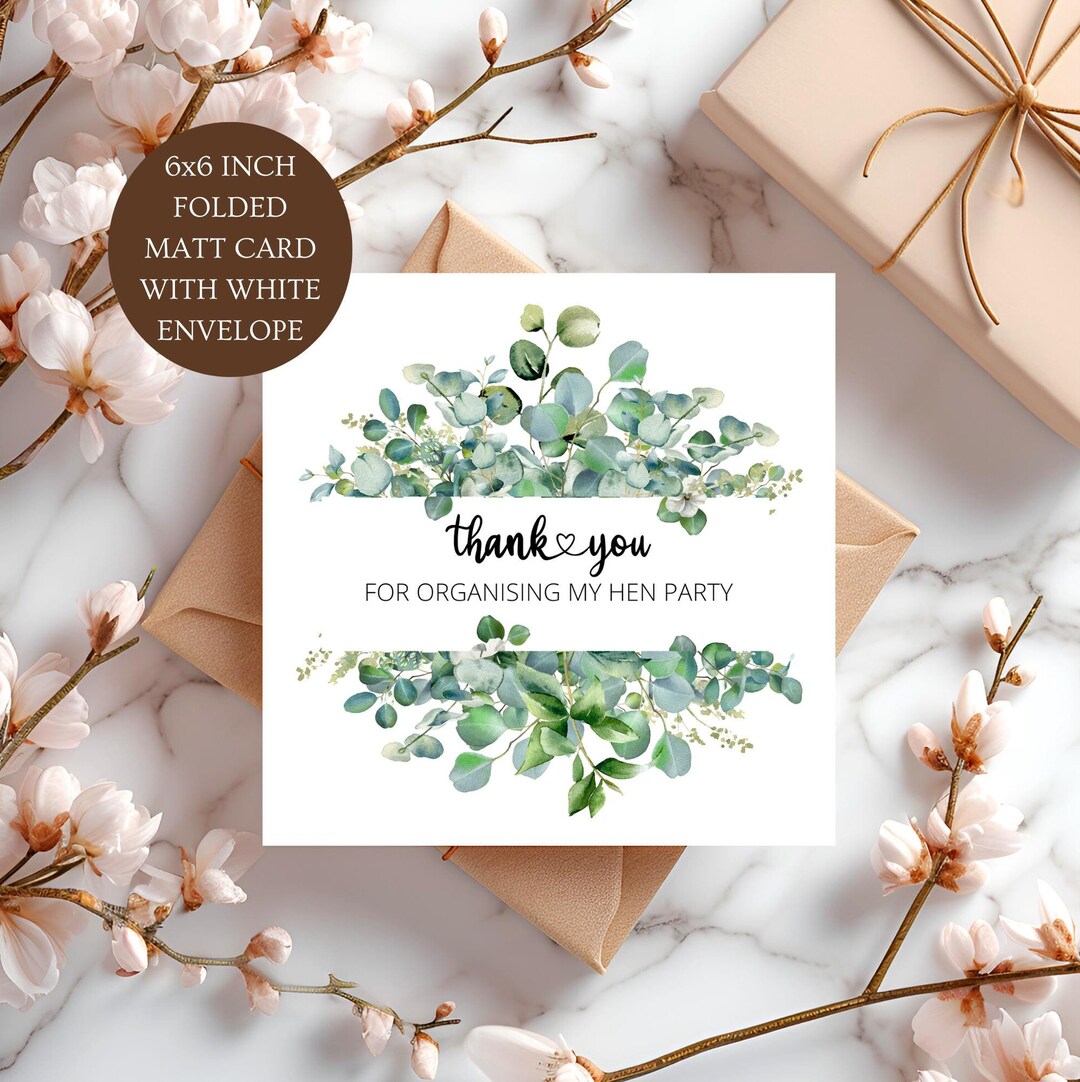 Hen Party Thank You Card | Bridal Shower, Eucalyptus Design - Etsy UK