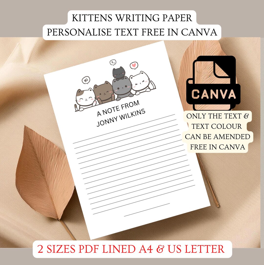 Editable Cute Kittens Writing Paper | Digital Download | US Letter & A4 ...