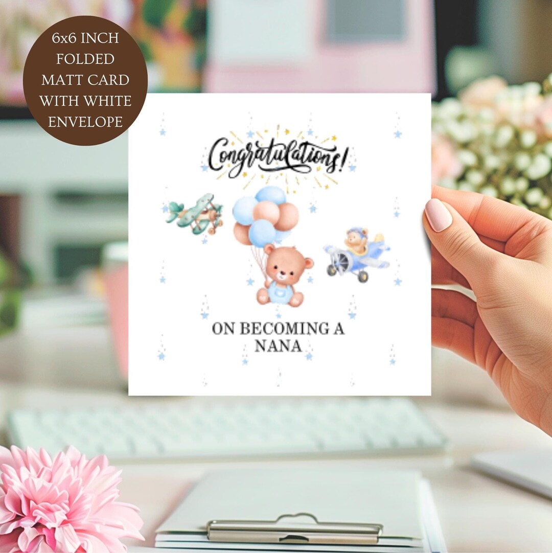 Congratulations on Becoming A Nana Card. Baby Safari Blue Card. - Etsy