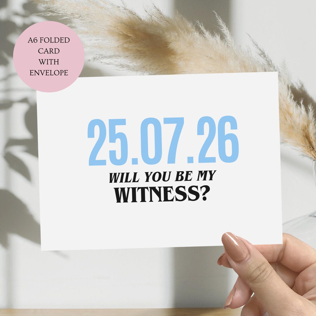 Will You Be MY Witness Card. A6 Personalised DATE Blue Numerical FOLDED ...