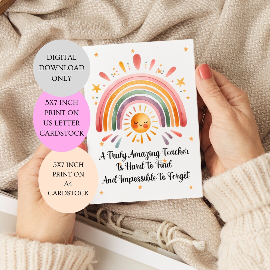 Teacher Appreciation Card: Rainbow End of Year Gift (digital Download ...