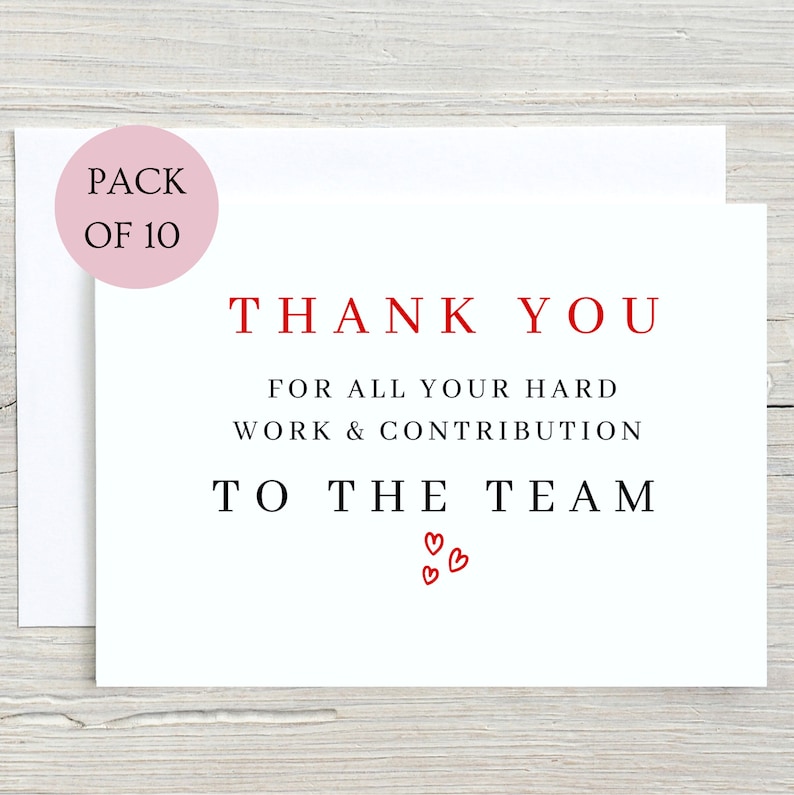 A6 Folded Thank You for All Your Hard Work & Contribution to - Etsy